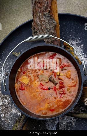 Kettle goulash is prepared over an open fire! Stock Photo - Alamy