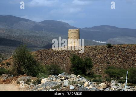 watchtower wadi ghul hajar mountains al hamra oman middle east Stock ...