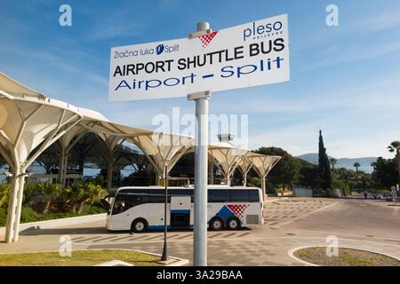 Tourist passenger shuttle bus at Split Airport, in front of the main ...