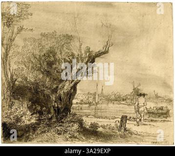 Rembrandt’s etching uses bold contrasts of light and dark to enhance ...