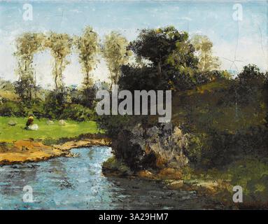 'Paysage de Saintonge' (Landscape of Saintonge) by Gustave Courbet features a rural French ...