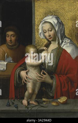 This painting, from the workshop of Joos van Cleve, depicts the Holy Family. The oil on canvas ...