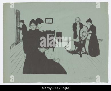 This print by Edvard Munch presents a solitary figure enveloped in a ...