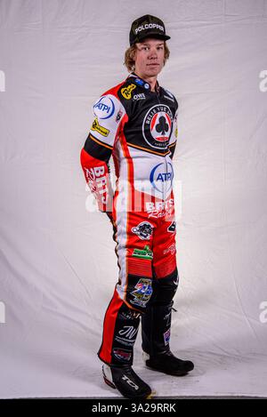 Tate Zischke of Belle Vue Aces on the parade lap during the Rowe Motor ...