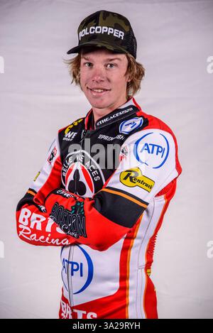 Tate Zischke of Belle Vue Aces in Blue leading Nick Morris of Sheffield ...