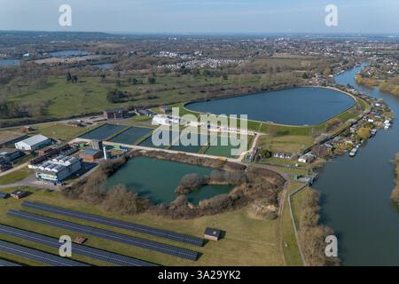 Aerial view of Northern Burway reservoir, Chertsey Water Treatment ...