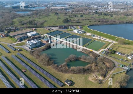Aerial view of Northern Burway reservoir, Chertsey Water Treatment ...