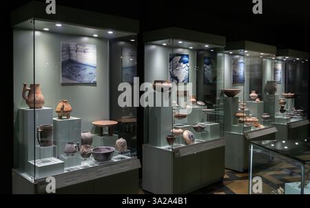 Stands with exhibits, ceramic artefacts, exposition of early historical ...