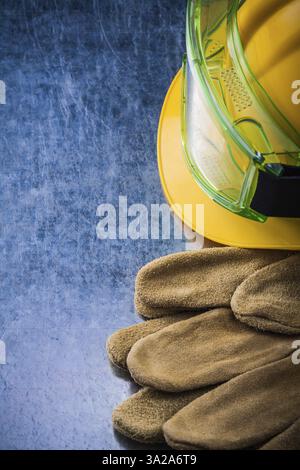 Safety spectacles leather gloves on wooden board copy space ...