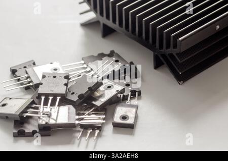 Semiconductor silicon transistors and mosfets on a powerful radiator ...