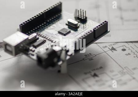 Programming board of Arduino UNO in blue colour isolated in white ...