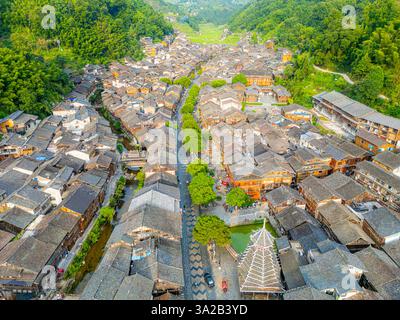 The sunset over Tang'an Dong Village in Zhaoxing Township, Liping ...