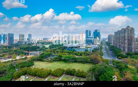 Aerial view of Qiandeng Lake Financial Hi-Tech Zone, Foshan City ...