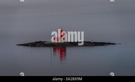 Douglas Bay and the illuminated Tower of Refuge at night, Isle of Man ...