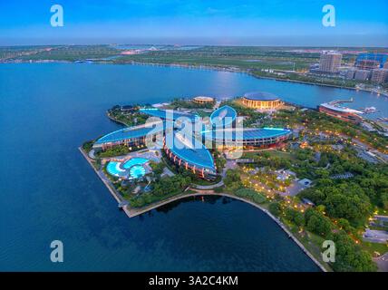 Aerial view of Dripping Lake South Island, Lingang New Town, Shanghai ...