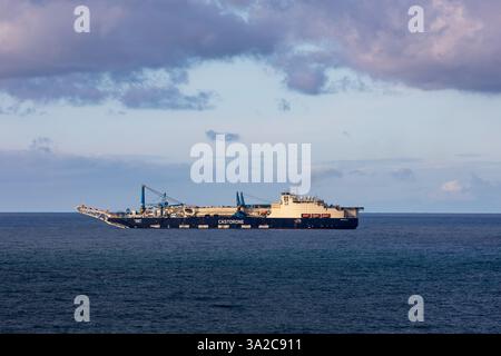 Pipelaying vessel Saipem Castorone approaching Genoa harbor Stock Photo ...