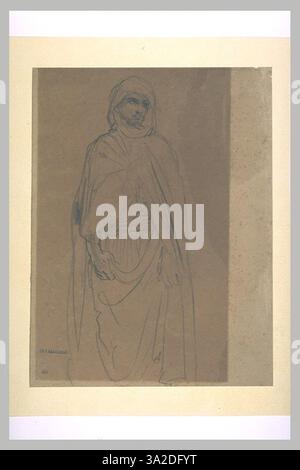 A figure depicted in profile to the right with the left knee raised ...