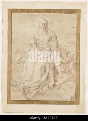 A reproduction shows the Virgin Mary seated with the infant Jesus ...