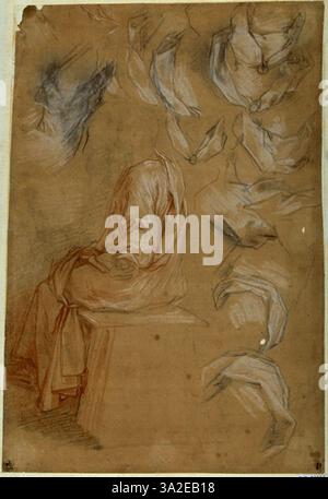 Barocci’s clothing study for a seated figure, focusing on the garment’s ...