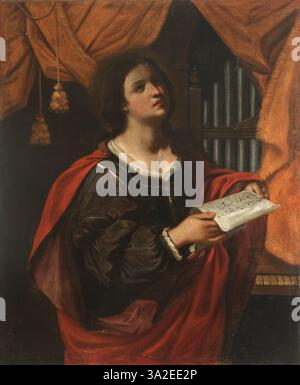 The painting of St. Cecilia depicts the saint with a musical instrument ...