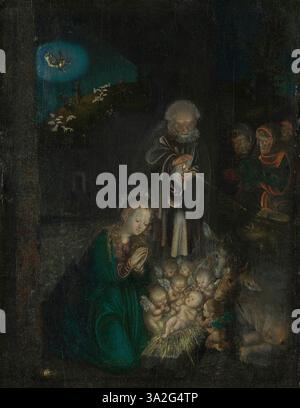 This Nativity painting portrays the birth of Jesus Christ, depicting ...