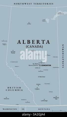 Alberta, province of Canada, political map with boundaries, cities ...