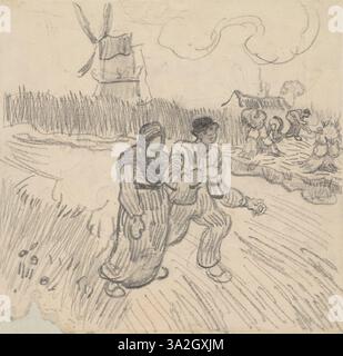 A Vincent van Gogh sketch that highlights a rural landscape with an ...