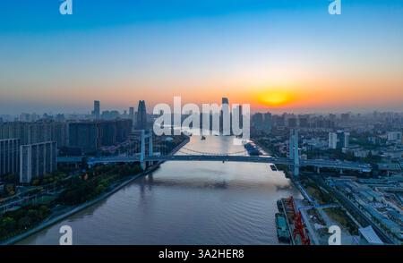 Urban Environment, Qingfeng Bridge, Yongjiang River, Ningbo, Zhejiang ...