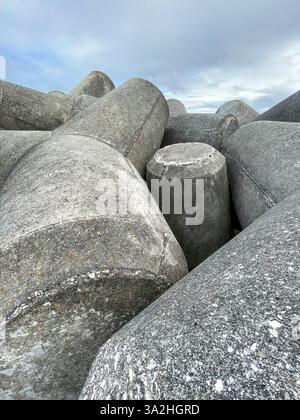 Portugal, Peniche, concrete tide blocks on the pier Stock Photo - Alamy