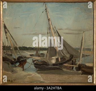Corot - Trouville, bateaux de pêche échoués dans le chenal Stock Photo ...