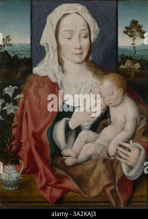 This 16th-century painting by Joos van Cleve depicts the Virgin Mary and Child, showcasing the ...