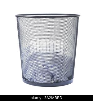 Trash can filled with crumbled paper isolated on white background Stock ...