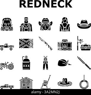 redneck country southern rural icons set vector Stock Vector Image ...