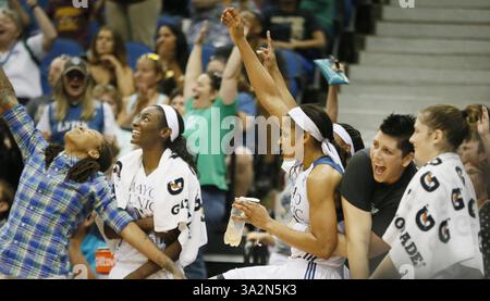 The Seattle Storm celebrate their win over Minnesota Lynx during the ...