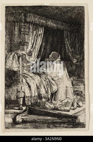This etching by Rembrandt, titled 'David in gebed' (B 41), portrays the ...