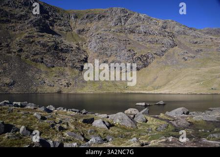 Low water tarn a gift from the glaciers Stock Photo - Alamy