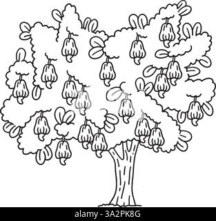 Cashew Tree Fruit Plant Coloring Page for Kids Stock Vector Image & Art ...