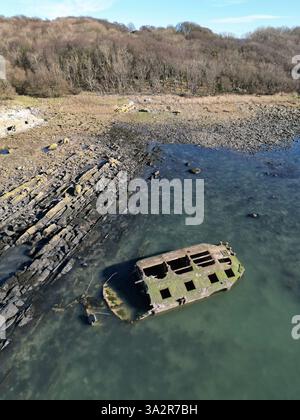 Garlieston - Aerial view of two WW2 relics - Beetle concrete pontoons ...