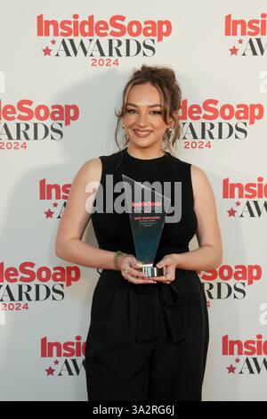 Isabelle Smith with the Best Newcomer Award at the Inside Soap Awards ...