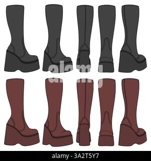Set of colored retro platform boots. Isolated vector objects on white ...