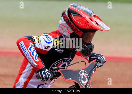 Zach Cook of Belle Vue Aces leads Matej Zagar of Birmingham Brummies ...