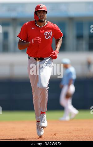 Washington Nationals' James Wood, left, rounds the bases on his two-run ...