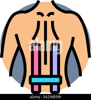 Back kinesio tape strips spine outline icon. Elastic therapeutic tape ...