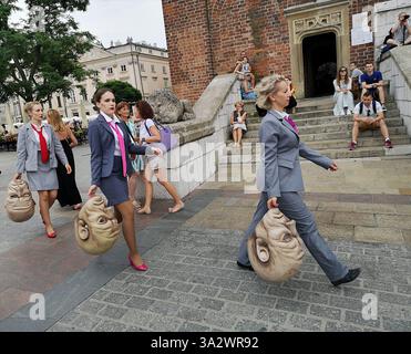 Theatre KTO perform "Peregrinus" on the main old town square in Krakow ...