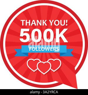 Thank you 500000 followers icon in flat style. Subscription amount ...