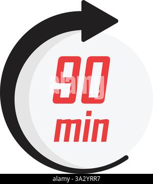 90 minutes timer, stopwatch or countdown icon. Time measure. Chronometr ...