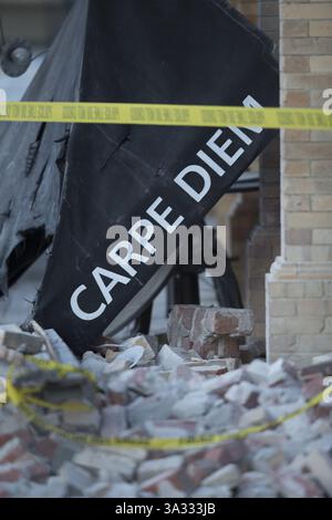 Aug. 24, 2014 - Napa, California, U.S - A sign and masonry fell off a ...