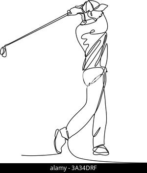 continuous single line drawing of a golf player, line art vector ...