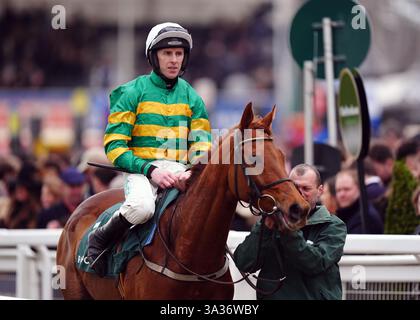 Mark Walsh after winning the Paddy Power Irish Gold Cup Chase with Fact ...