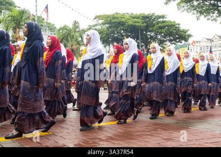 Female students at Hari merdeka, National Day parade in Malacca ...